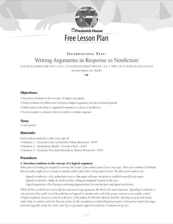 Writing Arguments in Response to Nonfiction - Free Lesson Plan
